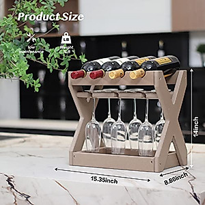 KORVOS Countertop Wine Racks with Glass Holder，4 Bottles Small Wine Rack,High-Density PE Tabletop Wine Bottle Holder for Kitchen, Living Room, Wine Cellar,Bar(Apricot Color)