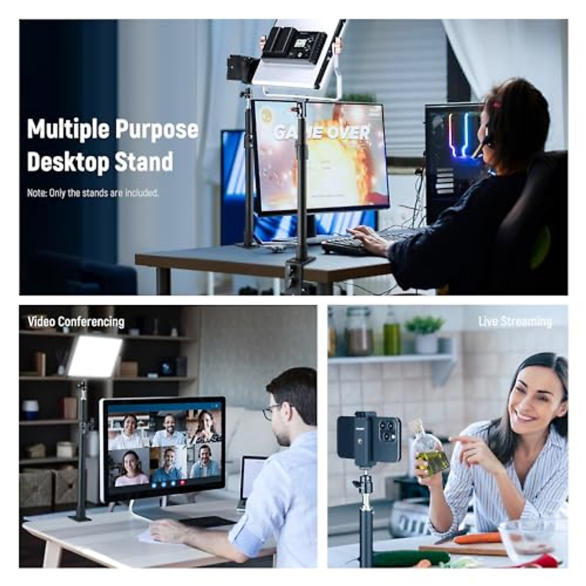 NEEWER Camera Desk Mount with C Clamp, 2 Pack 13.8"-23.6" Adjustable Desktop Light Stands with 1/4" Ball Heads Cold Shoe Adapters Long Handles for Webcam DSLR Camera Monitor Ring Light, Max Load 5kg