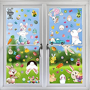 DmHirmg Easter Window Clings, Upgraded Static Easter Window Sticker, Easter Decorations Window Clings Stickers Decal,Cute Bunny Radish Eggs Carrot Decals for Kids School Office Home Glass Decals for Easter Home Party Decorations Supplies 9 Sheets