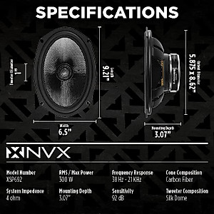NVX XSP692 900W Peak (300W RMS) X-Series 6"x9" 2-Way Coaxial Speakers with Carbon Fiber Cones and 1" Silk Dome Tweeters (Pair)