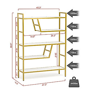 Teraves 5-Tier Adjustable Bookshelf Wood Bookcase with Metal Frame Book Shelf Organizer for Living Room/Bedroom/Study Room,46 Variants