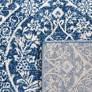 SAFAVIEH Brentwood Collection 2' x 12' Navy / Light Grey BNT860M Floral Damask Ogee Trellis Non-Shedding Living Room Bedroom Runner Rug