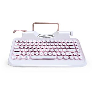 RYMEK Typewriter Style Mechanical Wired & Wireless Keyboard with Tablet Stand, Bluetooth Connection (White)