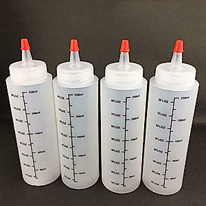 QAQE 1pcs 250ml/8.80Z Squeeze Condiment Bottles, Squeeze Bottles for Sauces, Small Squeezy Measuring Bottle with Nozzle,Plastic Dispensing Bottles for Ketchup Mustard BBQ Chilli Sauce Olive Oil