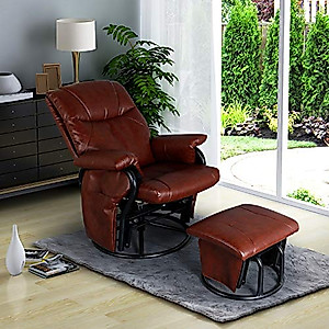 AODAILIHB Glider Chairs Rocking Chair with Ottoman 360° Swivel Chair PU Leather Upholstered Armchair Lounge Chair Sliding Chair Set (Brown)