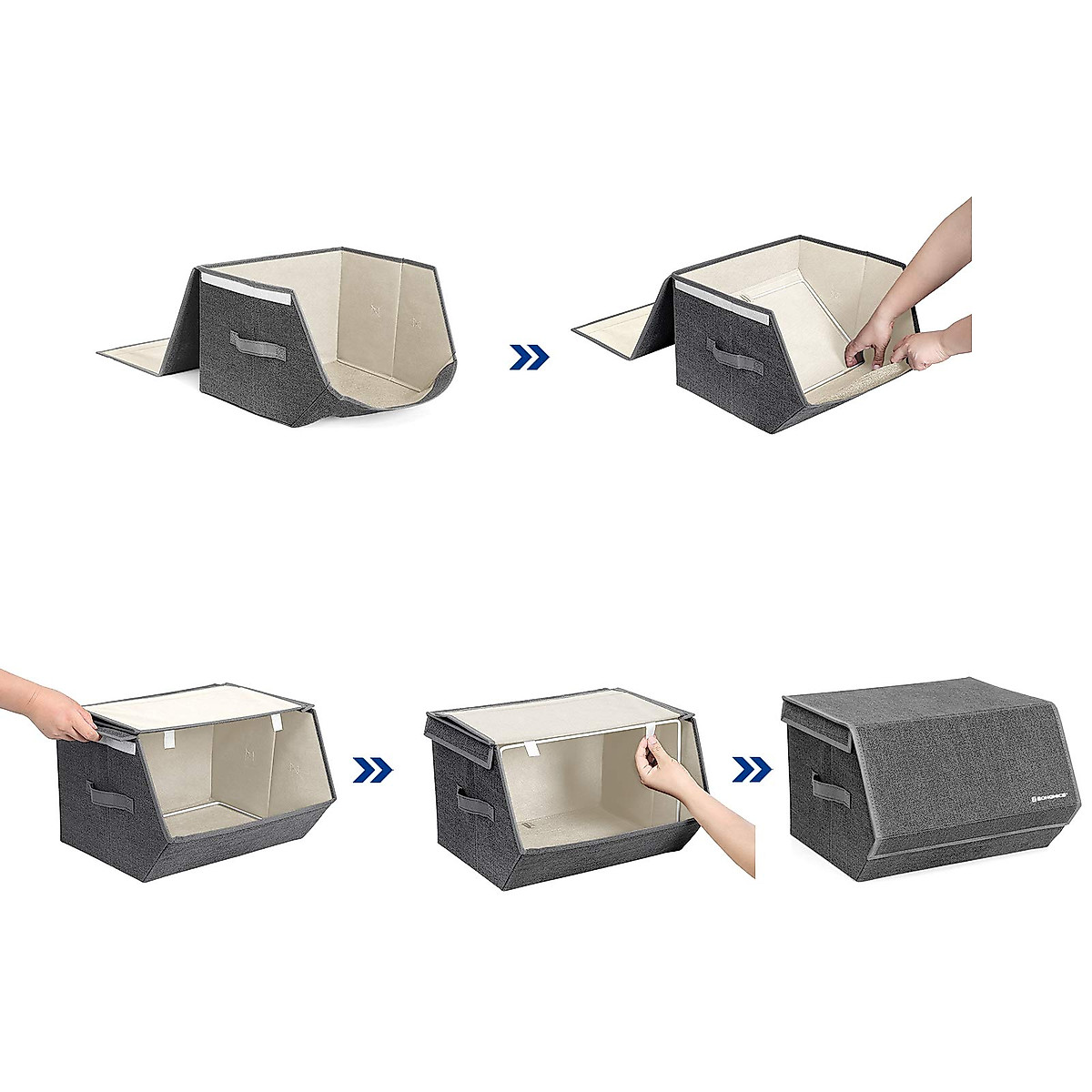 SONGMICS Stackable Storage Bins Set of 2, Storage Boxes with Lids, Non-Woven Fabric Closet Organizers with Magnetic Closures, Side Handles, Dark Gray URYLB02GV1
