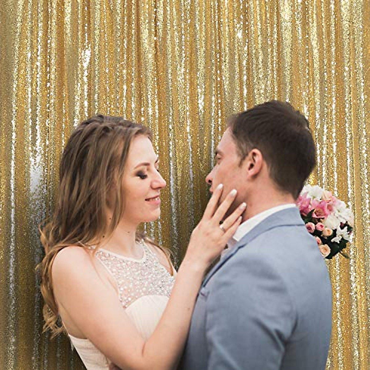 SquarePie Sequin Backdrop Curtain Not See Through Background for Wedding Party 8FT x 8FT Gold