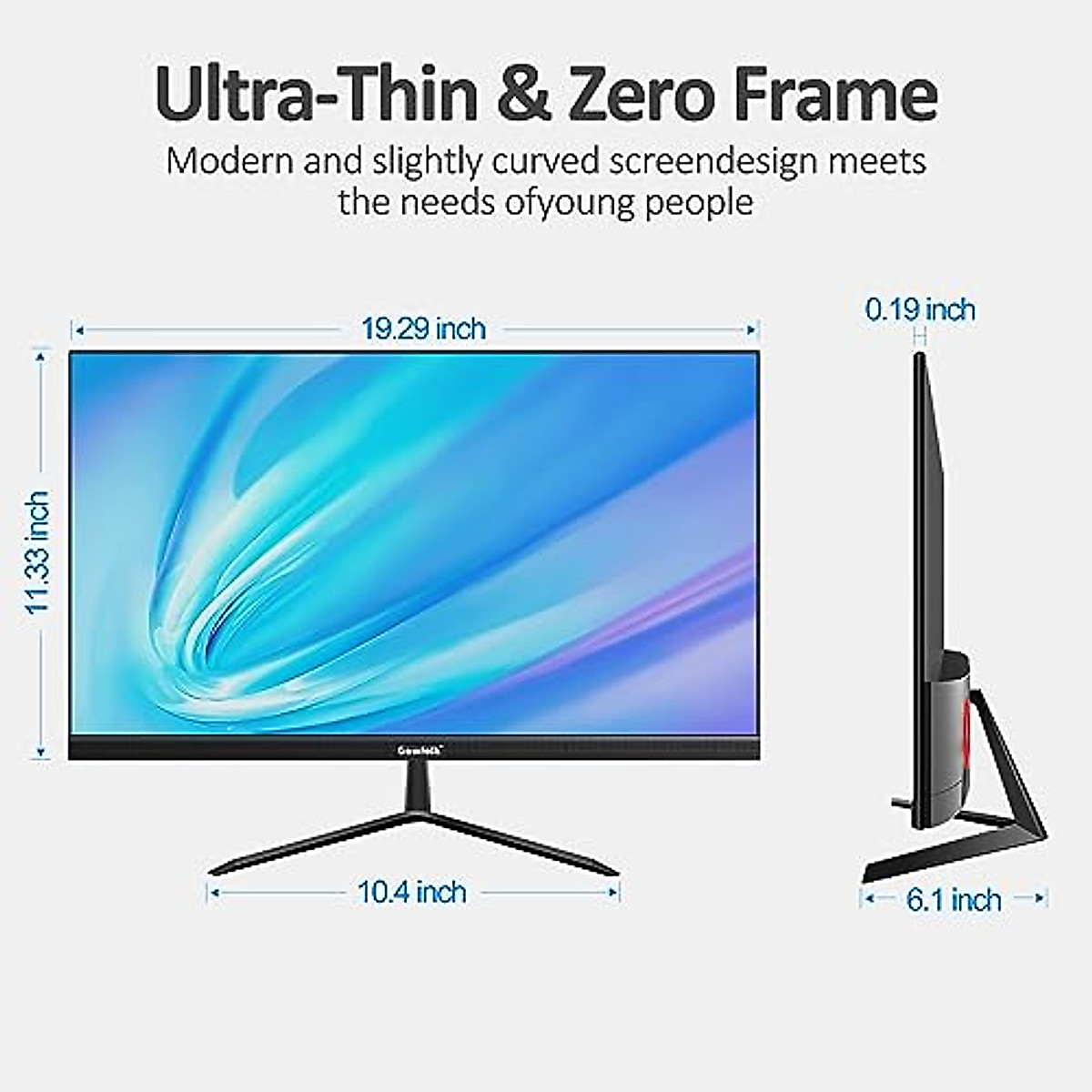 Gawfolk 22 Inch Computer Monitor, 100Hz Ultra-Thin Zero Frame Curved Display, Full HD 1920 x 1080p, HDMI VGA Home Office Business PC Monitor (No Speaker)