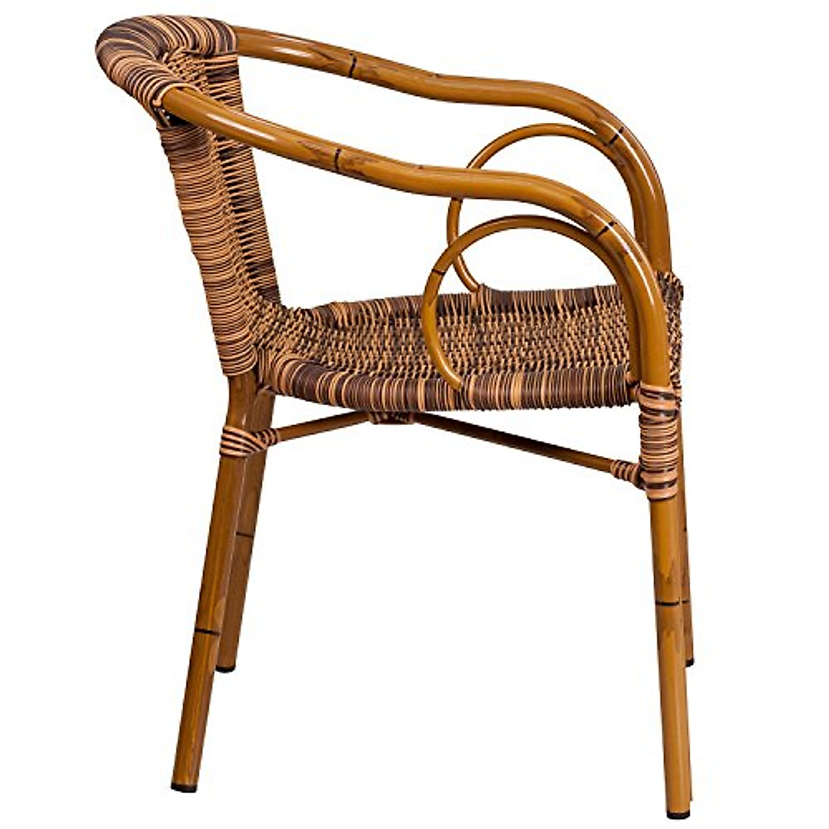 Flash Furniture Cadiz Series Dark Red Bamboo-Aluminum Indoor-Outdoor Restaurant-Patio Chair with Burning Brown Rattan