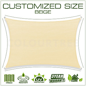ColourTree 12' x 16' Beige Rectangle Sun Shade Sail Canopy Awning Shelter Fabric Cloth Screen - UV Block UV Resistant Heavy Duty Commercial Grade - Outdoor Patio Carport - (We Make Custom Size)