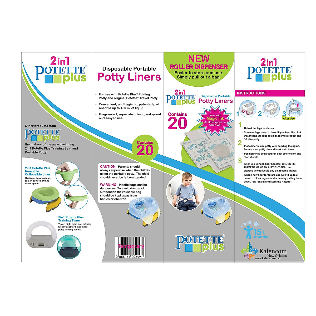 Kalencom Potette Plus Potty Seat Liner Roller Dispenser with Magic Disappearing Ink, 20 Count