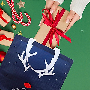 L'ogar 10 pack reusable shopping bags with handle, christmas reindeer design. Grocery bag, gift bag, groceries totes. Load 88.18 lbs. 19.96"*6.29"*12.59"