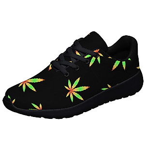 Marijuana Leaf Shoes Men Fashion Weed 420 Sneakers Women Mesh Walking Athletic Cannabis Shoes Black Size 10.5