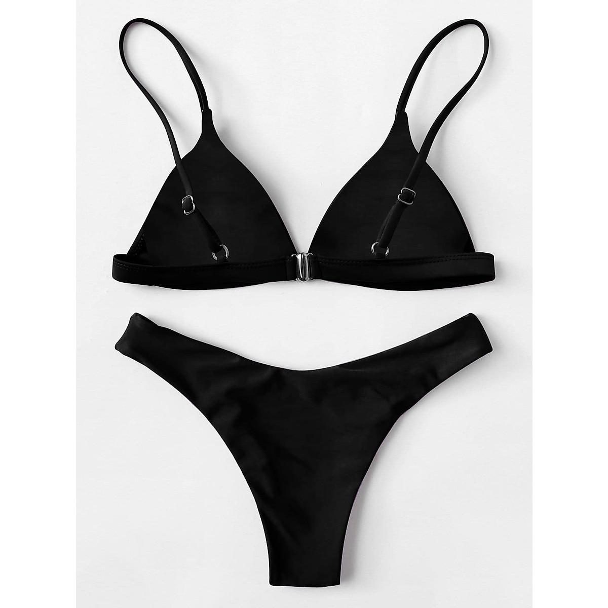 SOLY HUX Bikini Sets for Women Sexy Triangle High Cut Bikini Bathing Suits 2 Piece Swimsuit Solid Black L