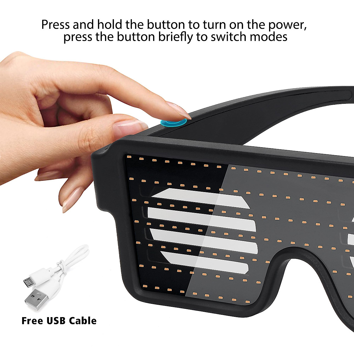 WOWSUN LED Glasses Light Up Dynamic Party Favor Glasses Festival Christmas USB Rechargeable LED Rave Glowing Flashing Glasses