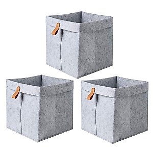 Felt Storage Basket, Fabric Cloth Storage Bin Collapsible Organizer Basket with Handle for Cloth Toys Fordable Cloth Bin for Bedroom Playroom Office Hard Bottom (large, gray)