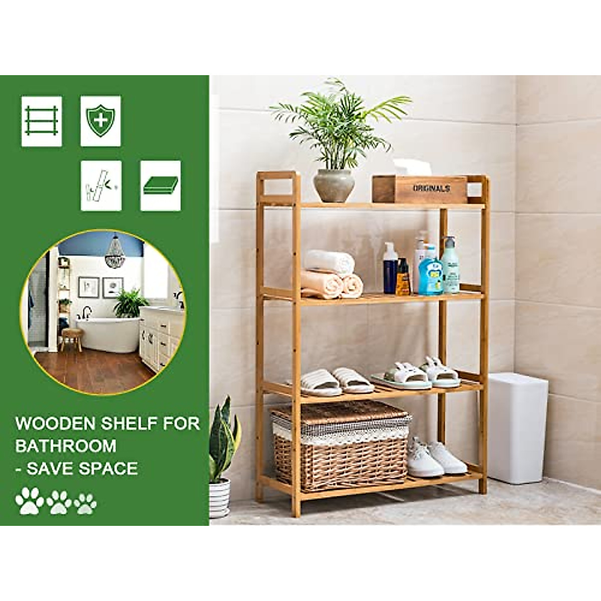 Wooden Shoe Rack 4 Tier | Bamboo and Wood Boot Rack Cowboy Boots Organizer Adjustable Shoes Storage Shelf for Entryway | Living Room | Bedroom | Bathroom | Balcony, Easy Installation, H40 x L28 x W10