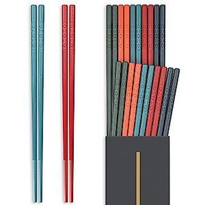 Hiware 10 Pairs Reusable Chopsticks Dishwasher Safe, Non-Slip Chop Sticks Set Japanese Style, 9.5 Inch