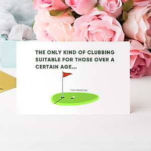 Qiliji Funny Golf Birthday Card for Husband Dad Granddad, Happy Birthday Card for Aged Golfers, Clubbing Suitable For Those Over A Certain Age