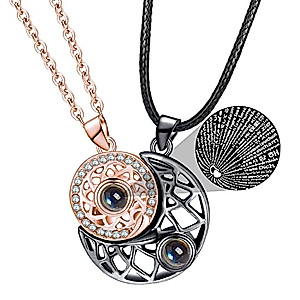 Couple Necklace Matching Sun and Moon Necklaces for Him and Her I Love You Necklace 100 Languages for Couples and Best Friends