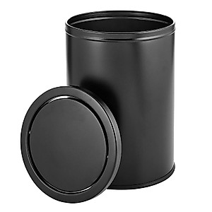 mDesign Small Round Metal 4.8 Gallon Covered Bathroom Garbage Swing Lid Trash Can Waste Basket Bin for Bathroom, Bedroom, Kitchen, Craft Room, Office, Laundry Room, Garage - Black