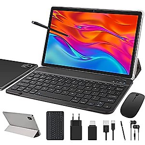 FACETEL Android 11 Tablet 10.1" Q10PRO Tablets:4GB RAM|128GB ROM|5G Wi-Fi|Octa-Core|8000mAh|Bluetooth |Google Certified|with Keyboard, Mouse, Earphones etc./Support Split Screen-Black