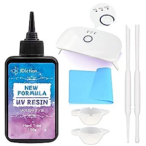 JDiction UV Resin Kit with Light, Crystal Clear Hard Resin Glue Sunlight Curing UV Resin Beginner Kit for Jewelry, Coating, and Casting, DIY Craft