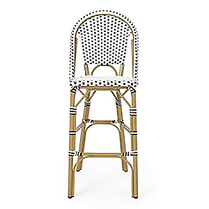 Christopher Knight Home 314450 Kinner Outdoor Barstool, Black + White + Bamboo Print Finish