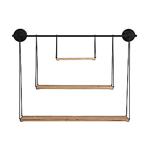 Stratton Home Decor 3 Tier Metal and Wood Wall Shelf, Extra Large, Black