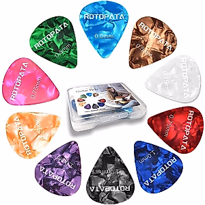 60 Pack Guitar Picks with Organizer Storage Box, 0.5 0.58 0.75 0.84 1.0 1.2mm Includes Thin Medium Heavy Thickness, Variety Colorful Celluloid Plectrums for Bass Electric Acoustic Guitars Ukulele
