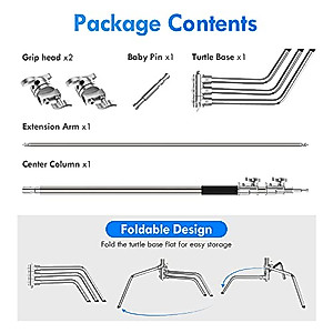 EMART Photography C Stand with Boom Arm, 10ft/300cm Adjustable Heavy Duty Light Cstand with 4.2ft/128cm Holding Arm, 2 Pieces Grip Head for Video Reflector, Moonlight, Softbox