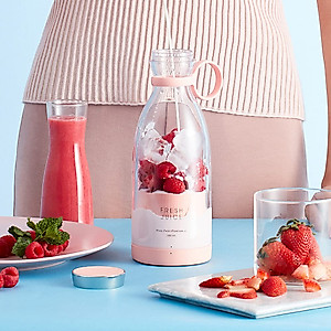 Portable Blender- Personal Blender USB Rechargeable with 4 Large Blades for Smoothies and Shakes,Handheld Mini Juicer Mixer for Sports Travel Gym (Pink)