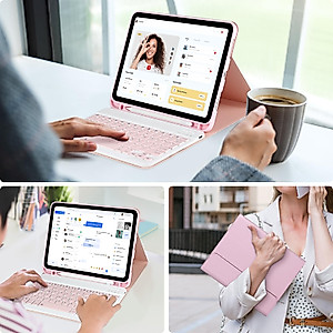 AHYWTAN iPad 10th Generation Case with Keyboard,Keyboard Case for iPad 10th Gen 2022 10.9’’Keyboard for iPad 10th Gen with Pencil Holder,Detachable Bluetooth Keyboard Case for iPad 10.9 2022,Pink