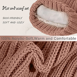 HANERDUN Women Girls Fashion Winter Warm Knitted Hat Beanie Hat Scarf Set