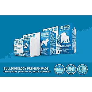 Bulldogology Puppy Pee Pads with Adhesive Sticky Tape (24x24) Large Premium Dog Pads - 6 Layer Dog Training Pads and Pet Wee Pads with Bullsorbent Tech (50-Count, White)