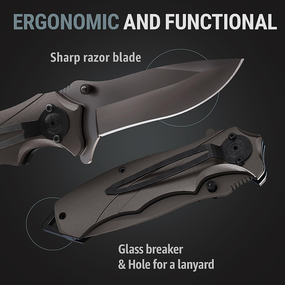 Pocket Knife for Men - Folding Knives with Sharp Blade Aluminum Handle Glass Breaker and Pocket Clip - Best Gear for Tactical Camping Hunting Fishing EDC Survival - Birthday Gift Idea - 6495