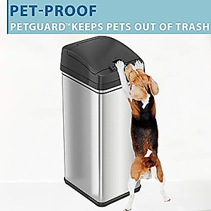 iTouchless Glide 13 Gallon Sensor Trash Can with Wheels and Odor Control System Stainless Steel Silver Rectangle Fingerprint Proof Seal On-Off Switch