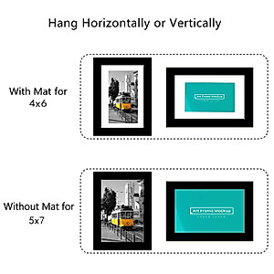Picrit 5x7 Picture Frame Set of 4, Made of High Definition Real Glass, Display 4x6 with Mat or 5x7 Without Mat, Photo Frames for Wall Mounting or Table Top Display