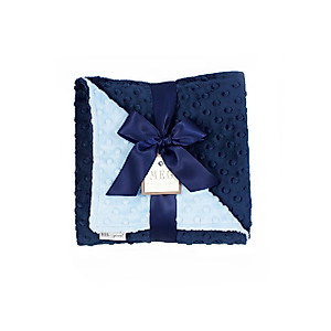 MEG ORIGINAL Navy Blue & Baby Blue Minky Dot Baby Boy Blanket