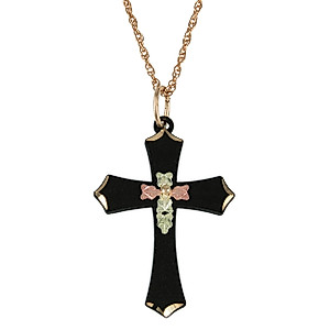 Black Cross in a Cross Pendant Necklace, 12k Green and Rose Black Hills Gold 18 Inches
