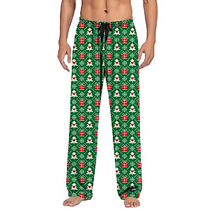 Christmas Pajamas for Men Long Pants Funny Tree Snowflake Print Pajama Bottoms Drawstring Elastic Lightweight Soft Sleepwear (A7-Green,X-Large)