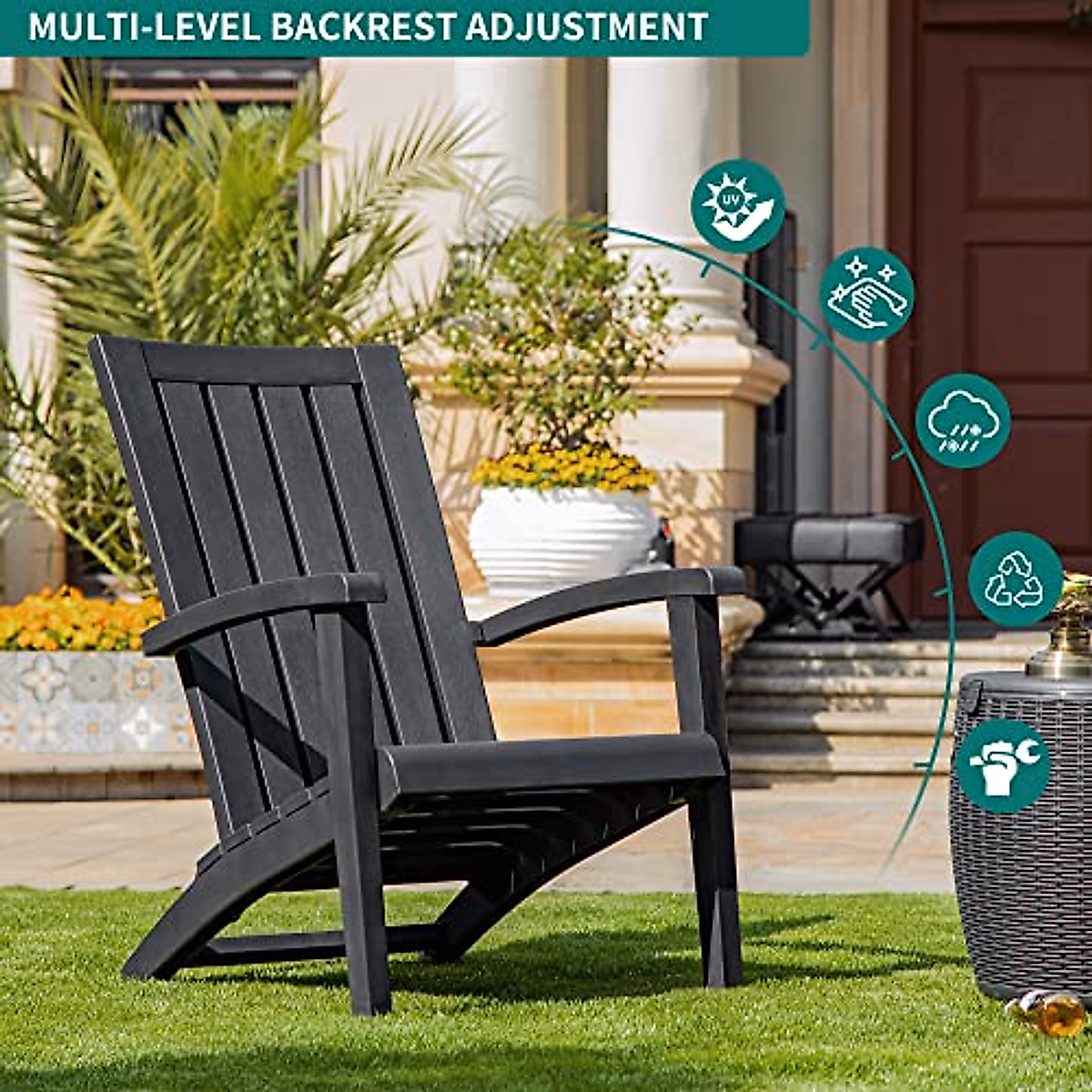 YITAHOME Adirondack Chair for Outdoor Patio, Weatherproof Maintenance-Free Patio Chair, Easy Assembly, Screw Hidden Outdoor Chairs for Patio, Fire Pit, Deck, Yard, Pool, Campfire - 1 Pack, Black