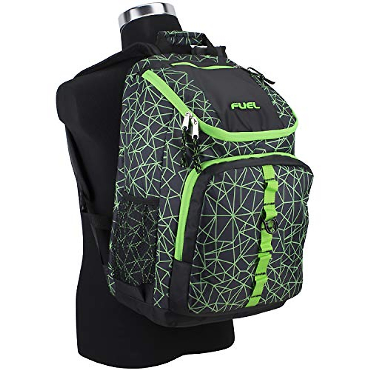 FUEL Top Load Multipurpose Backpack, Extra Large Main Compartment w/Easy Access, Padded Back w/Adjustable Comfort Straps, Front Molle Loops - Black/Lime