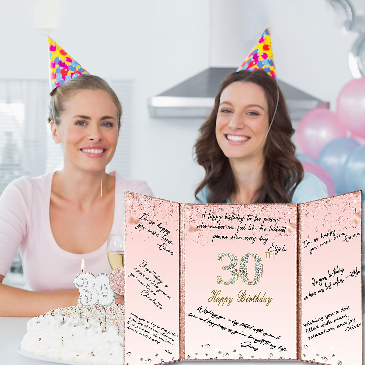 Crenics Rose Gold 30th Birthday Decorations, Creative 30th Birthday Guest Sign in Book Alternative, Large 30th Birthday Signature Book 12" x 18", Great 30 Years Old Birthday Gifts for Women