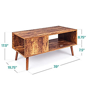 Best Choice Products Wooden Mid-Century Modern Coffee Table, Accent Furniture for Living Room, Indoor, Home Décor w/Open Storage Shelf, Wood Grain Finish - Brown