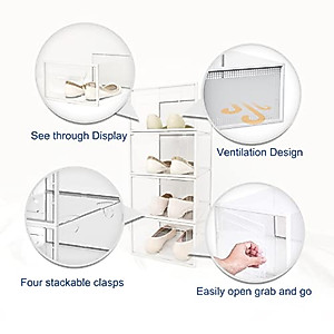 SEE SPRING 12 Pack Medium + 12 Pack X-large Shoe Storage Box, Clear Plastic Stackable Shoe Organizer for Closet, Space Saving Foldable Shoe Containers Bins Holders (Black Clear)