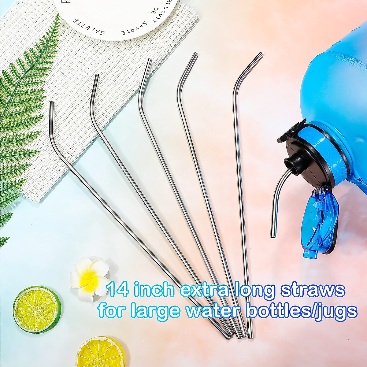 8 Pieces 14 Inch Stainless Steel Straws Long Drinking Straws for 100 oz Tumblers, Reusable Metal Drinking Straws Extra with 4 Pieces Cleaning Brush (Silver)