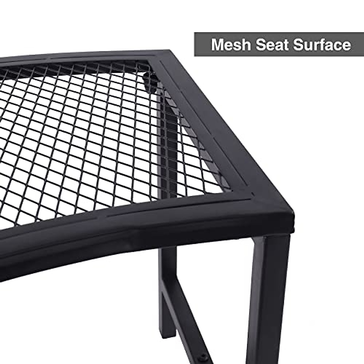 Piamomso Metal Curved Fire Pit Bench, fire Pit Bench Seating, Coated Black Metal Mesh Garden, Patio, Porch and Deck Chair Seating ,Black