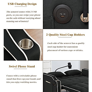 Convertible Sleeper Sofa Bed with USB Ports,Pull Out Sofa Bed with Swivel Phone Holder,Modern Velvet Loveseat Futon Couch with with Cup Holders,Small Love Seat Lounge Sofa Bed for Small Space(Black)