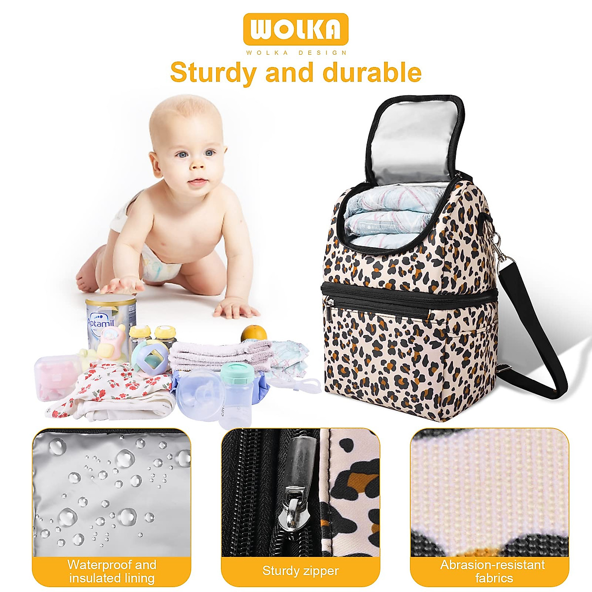 Breastmilk Cooler Bag - Cooler Bag for Nursing Moms Multi-Function, Insulated Baby Bottle Cooler Tote Bag with Double Compartments - Fits 6 Baby Bottles Up to 9 Ounce - Beige Leopard